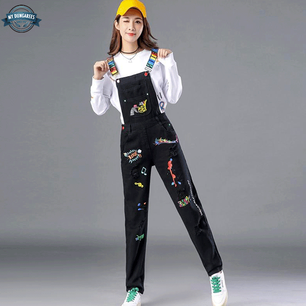 Black Patterned Dungarees | My Dungarees